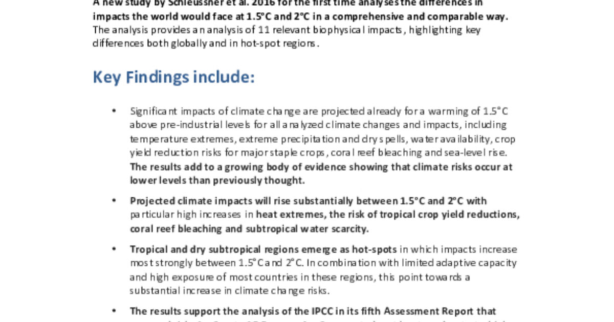 Climate Analytics | Briefing note on the assessment “Differential…