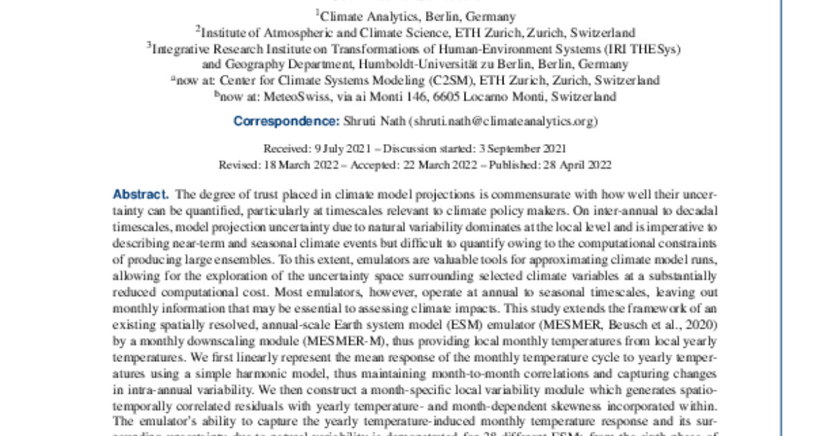 Climate Analytics | MESMER-M: an Earth system model emulator for…