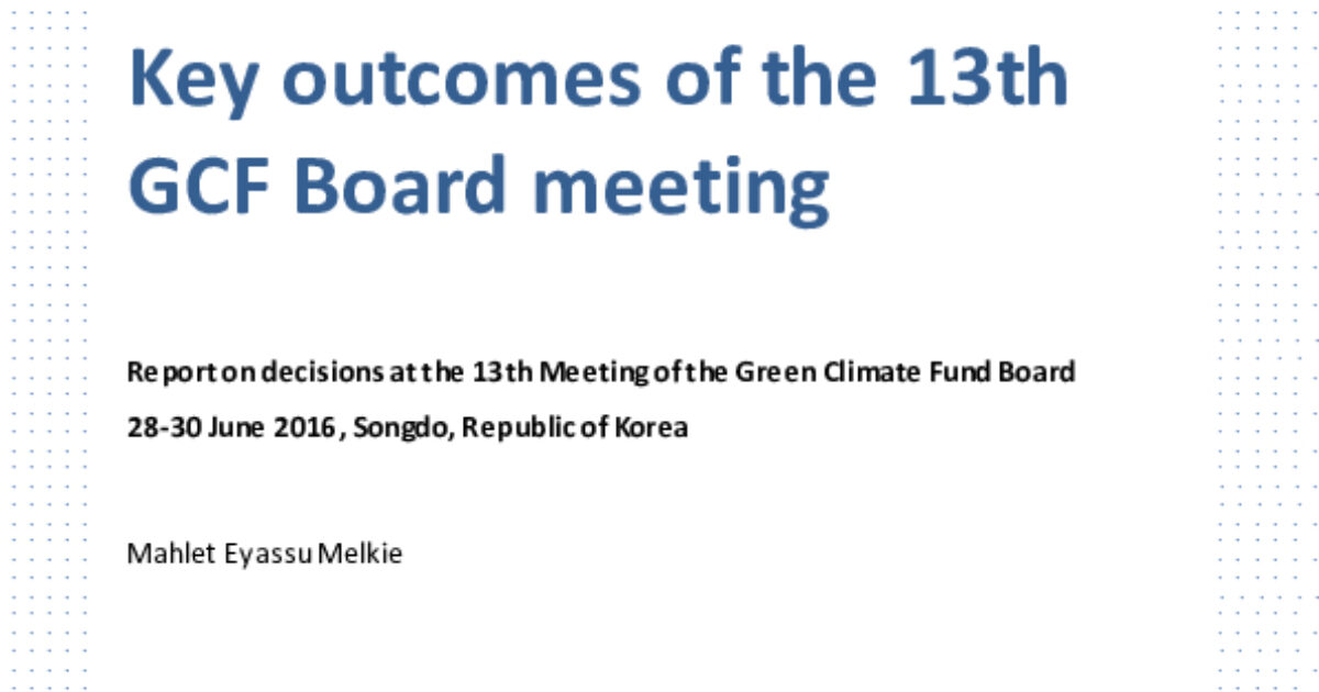 Climate Analytics | Key outcomes of the 13th GCF Board meeting