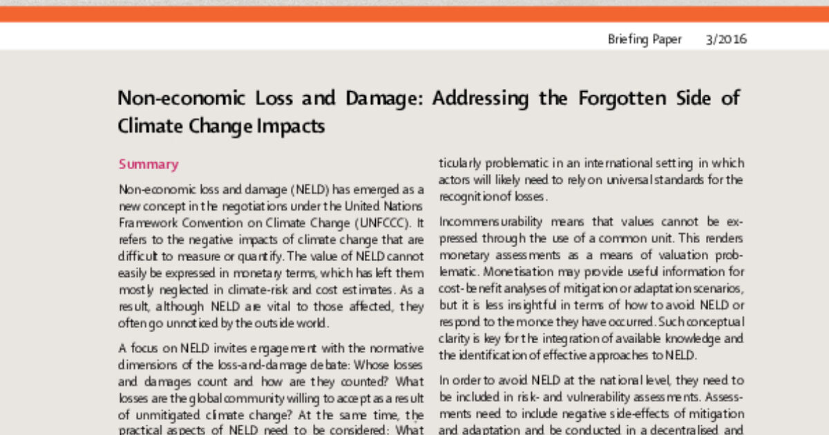 Climate Analytics | Non-economic Loss and Damage: addressing the…